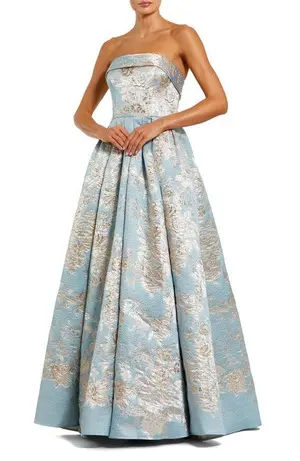 Mac Duggal Floral Brocade Strapless A-line Ballgown
