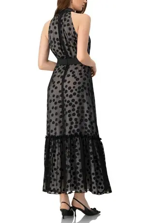 IVONNE Halter Neck Polka Dot Maxi Dress