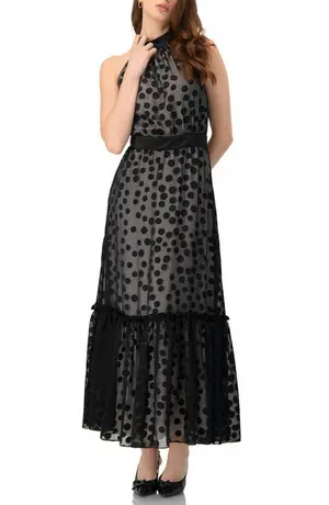 IVONNE Halter Neck Polka Dot Maxi Dress