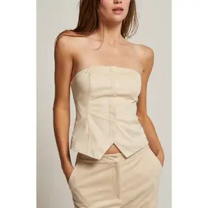 CRESCENT Faux Suede Tube Top - Light Beige
