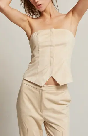 CRESCENT Faux Suede Tube Top - Light Beige