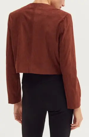 CRESCENT Faux Suede Cropped Jacket - Brown