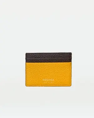 MODHER Credit Card Slip In Grained Leather - Yellow