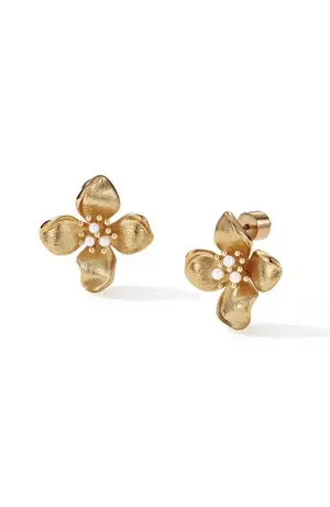 RETRO CHIC Iris Blossom Stud Earrings - Gold & White