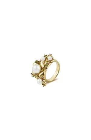 RETRO CHIC Garden Blossom Wide Ring - Gold & White & Yellow