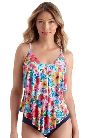 SHAPESOLVER V-neck Double Tiered Tankini Top - Wallflower