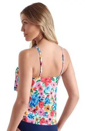 SHAPESOLVER V-neck Double Tiered Tankini Top - Wallflower