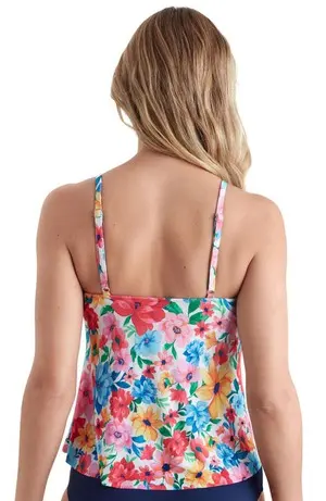 SHAPESOLVER V-neck Double Tiered Tankini Top - Wallflower