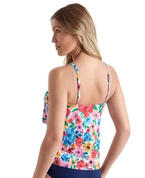 SHAPESOLVER V-neck Double Tiered Tankini Top - Wallflower