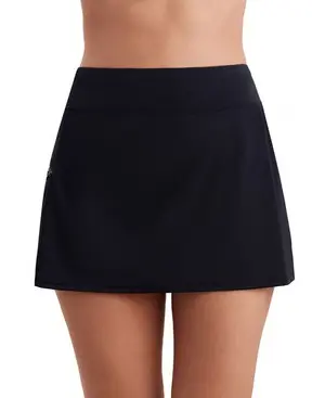 SHAPESOLVER Side Zipper Pocket Swim Skort - Black