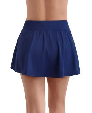 SHAPESOLVER Side Zipper Pocket Swim Skort - Navy Blue