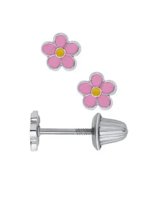 MIA BELLE GIRLS Daisy Flower Stud Earrings - Silver