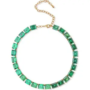 RETRO CHIC Zirconia Statement Necklace - Green & Gold