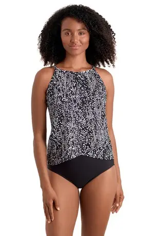 SHAPESOLVER High Neck Tankini Swimsuit Top - Pebble Beach