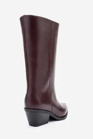 FOREVER & ALWAYS SHOES Juana Leather Pointed Toe Boots - Burgundy Leather