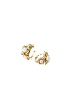 RETRO CHIC Garden Blossom Hoop Earrings - Gold & White & Yellow