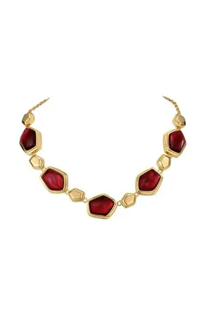 RETRO CHIC Statement Necklace - Red & Gold