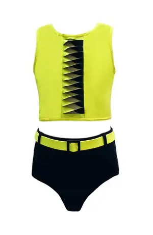 NESSI BYRD High Neck Belted Two Piece Bikini - Yellow