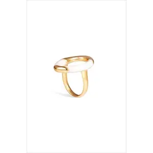 RETRO CHIC Time Ripples Round Ring - White & Gold