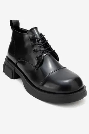 PROLOGUE SHOES Lagom Patent Boots - Black Matt Faux Leather