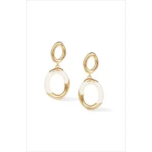 RETRO CHIC Time Ripples Round Hoop Earrings - White & Gold