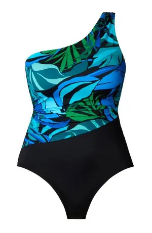 SHAPESOLVER One-shoulder One-piece Swimsuit - Leaf Sensation
