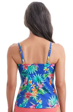 SHAPESOLVER Crossover Tankini Swimsuit Top - Tropical Tendencies