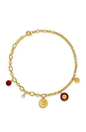 RETRO CHIC Retro Coin Pendant Necklace - Gold & Red