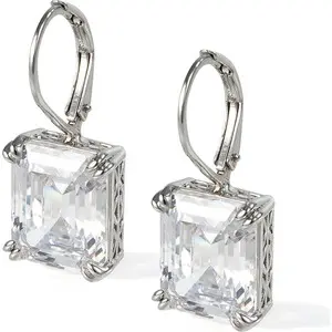 RETRO CHIC Cz Drop Earrings - Sliver & Crystal Clear