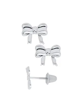 MIA BELLE GIRLS Bow Knot Stud Earrings - Silver