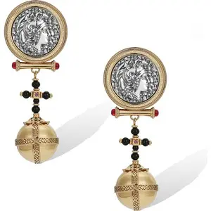 RETRO CHIC Globus Cruciger Coin Drop Earrings - Gold & Black & White