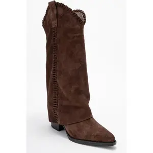 FOREVER & ALWAYS SHOES Clementina Leather Western Boot - Brown Suede Leather