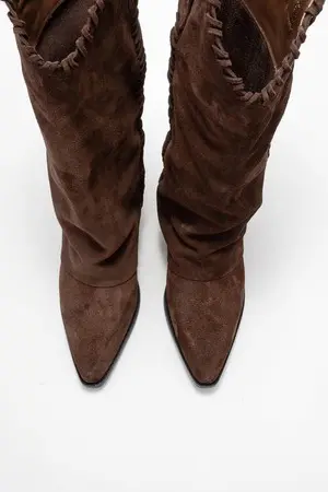 FOREVER & ALWAYS SHOES Clementina Leather Western Boot - Brown Suede Leather
