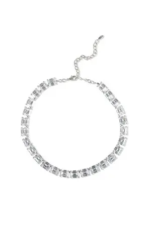 RETRO CHIC Stone Setting Necklace - Sliver & Crystal Clear