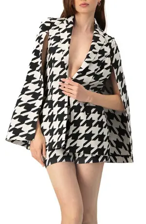 IVONNE Houndstooth Trench Coat With Cape
