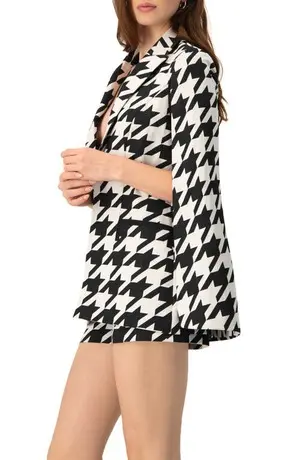 IVONNE Houndstooth Trench Coat With Cape