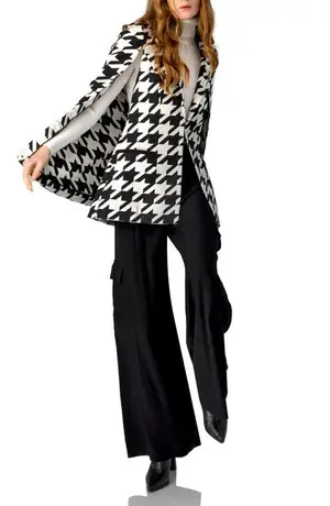 IVONNE Houndstooth Trench Coat With Cape