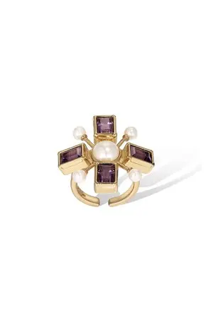 RETRO CHIC Byzantine Cross Statement Ring - Purple & Gold & White