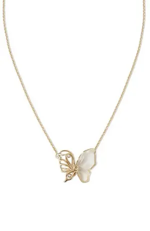 RETRO CHIC Butterfly Pendant Necklace - Gold & White