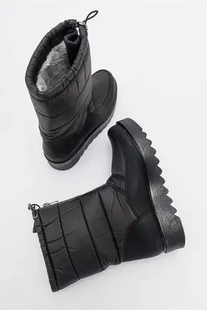PROLOGUE SHOES Zip-up Mid-calf Snow Boots - Black Faux Leather