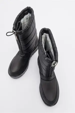 PROLOGUE SHOES Zip-up Mid-calf Snow Boots - Black Faux Leather