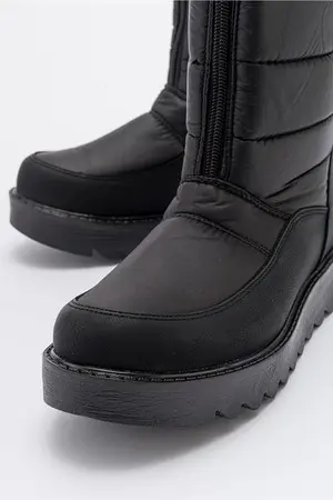 PROLOGUE SHOES Zip-up Mid-calf Snow Boots - Black Faux Leather