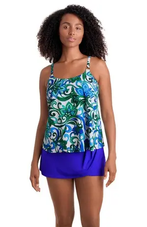 SHAPESOLVER Asymmetrical Flounce Tankini Swimsuit Top - Imperial Paisley