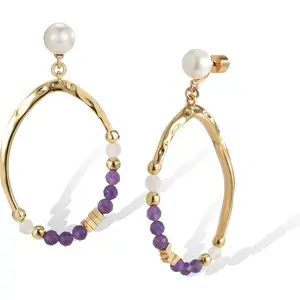 RETRO CHIC Poseidon Earrings - Purple & White & Gold