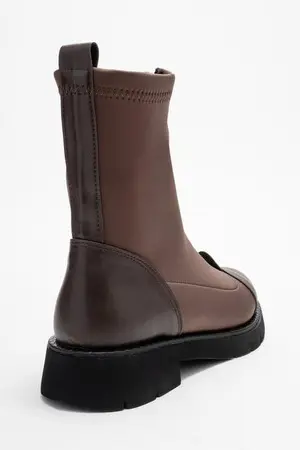 PROLOGUE SHOES Martos Zip Up Ankle Boot - Brown Faux Leather