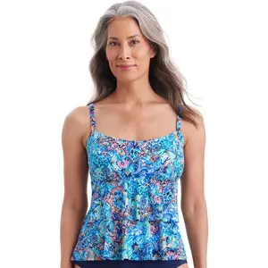 SHAPESOLVER High Low Double Tier Tankini Swimsuit Top Bombay