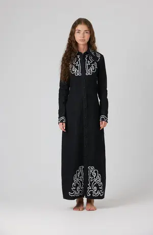 BY TESS COLLECTION Wren Embroidered Dress - Black Denim