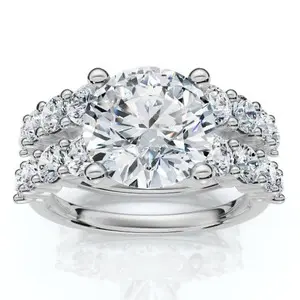 BLISS DIAMOND Certified 3 6/8ct Diamond Engagement Ring Set - 14k White Gold
