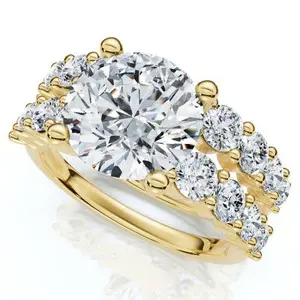 BLISS DIAMOND Certified 3 6/8ct Diamond Engagement Ring Set - 14k Yellow Gold