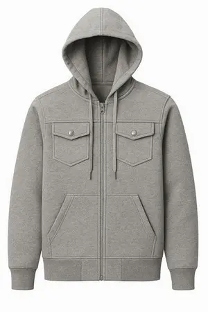 BENBEN Heavyweight Full Zip Up Hoodie Jacket - Charcoal